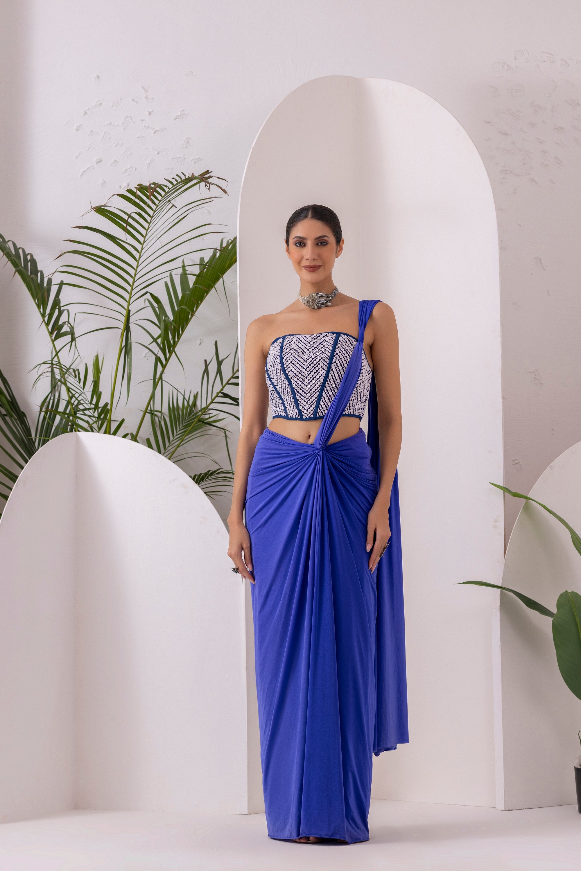 Navy Blue Pre Draped Saree – Sewandyou