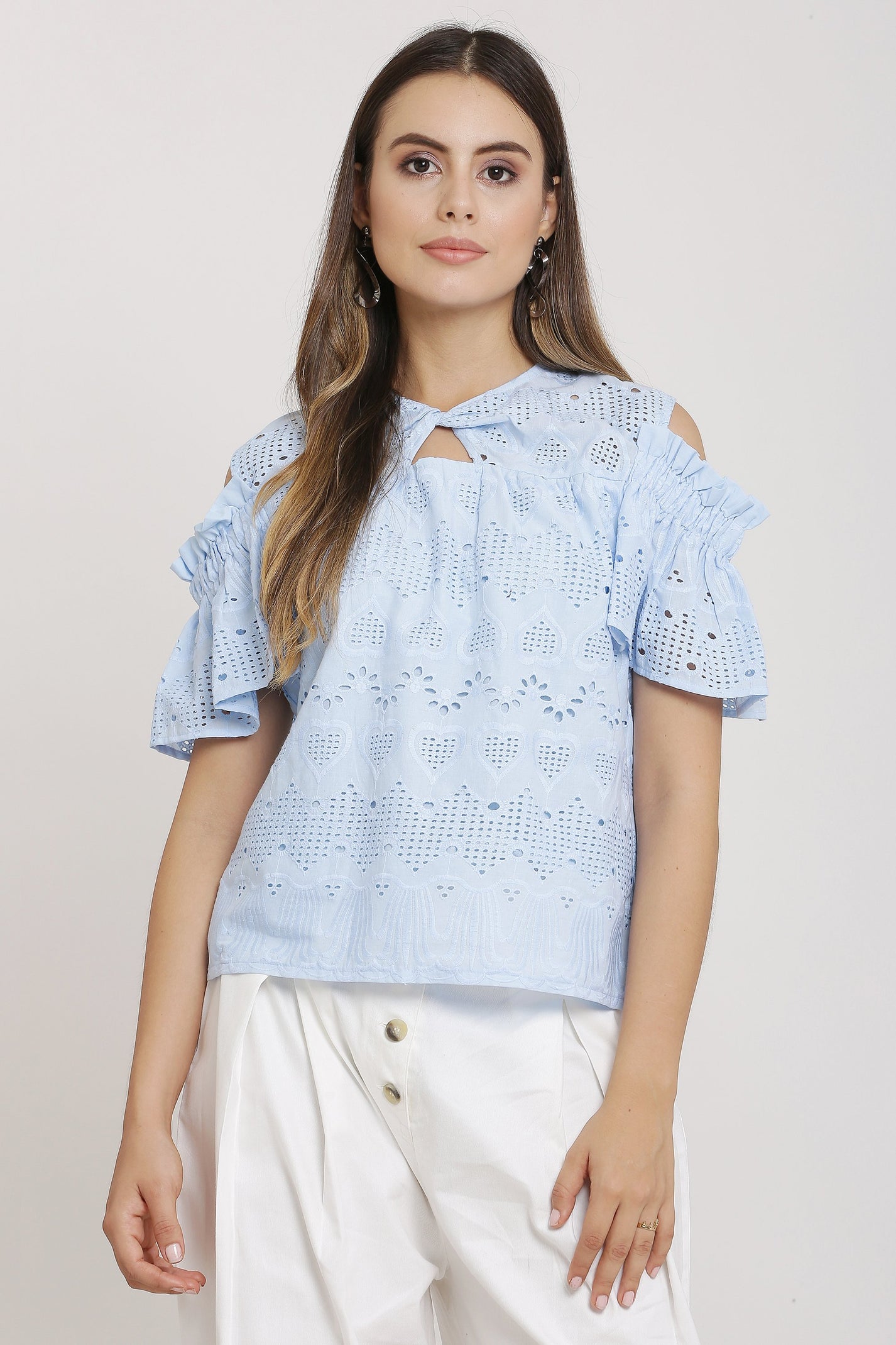 Sky Embroidered Cold Shoulder Top – Sewandyou
