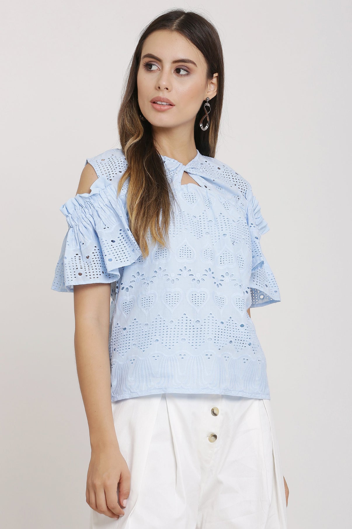 Sky Embroidered Cold Shoulder Top – Sewandyou