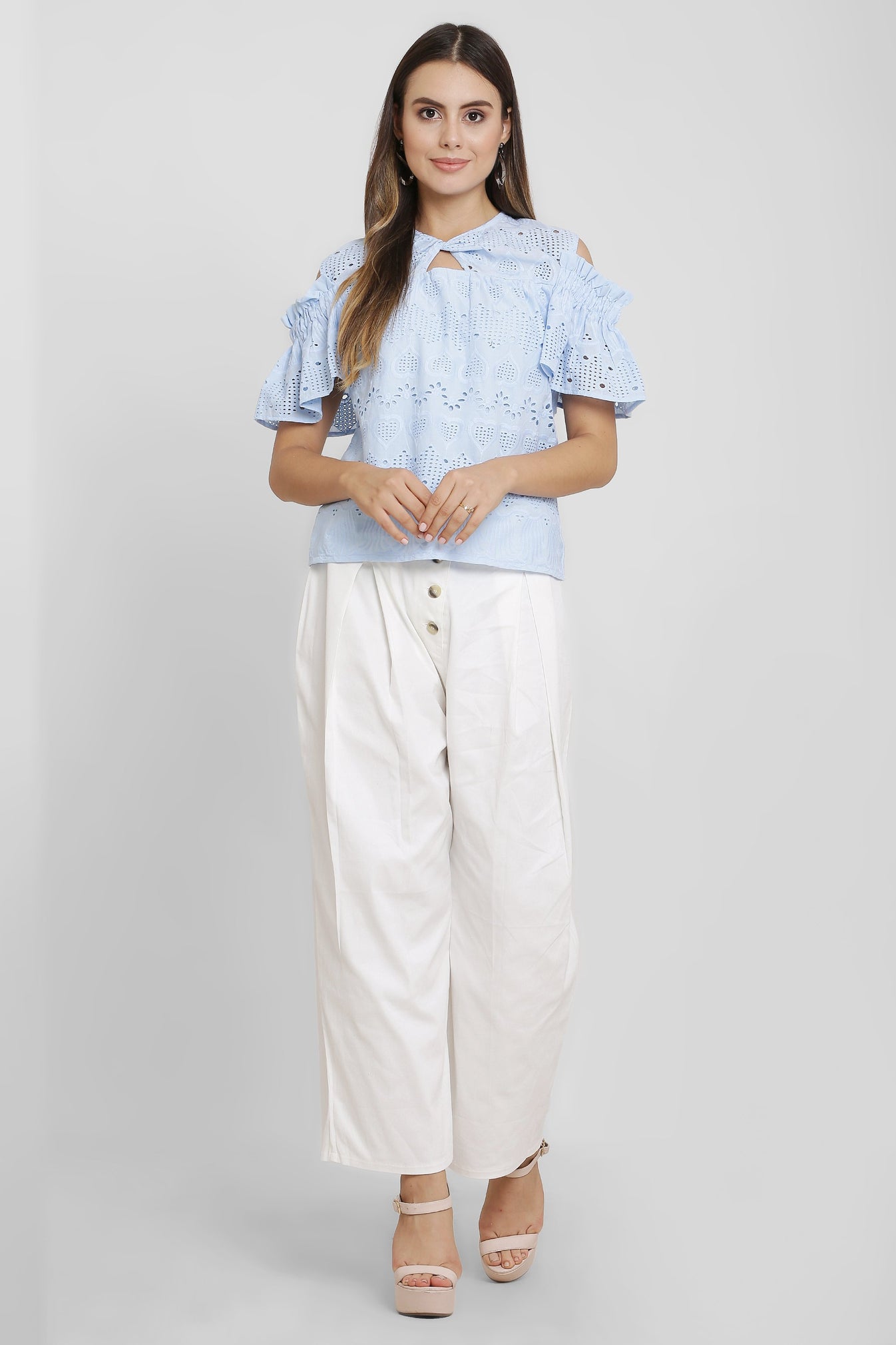 Sky Embroidered Cold Shoulder Top – Sewandyou